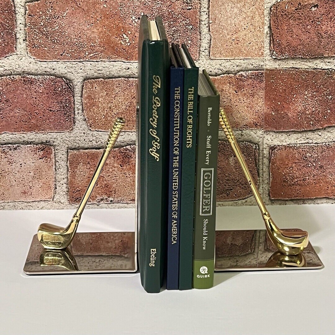 VINTAGE Decorative Crafts SOLID BRASS Lacquered Golf Bookends Pair 3-D ...