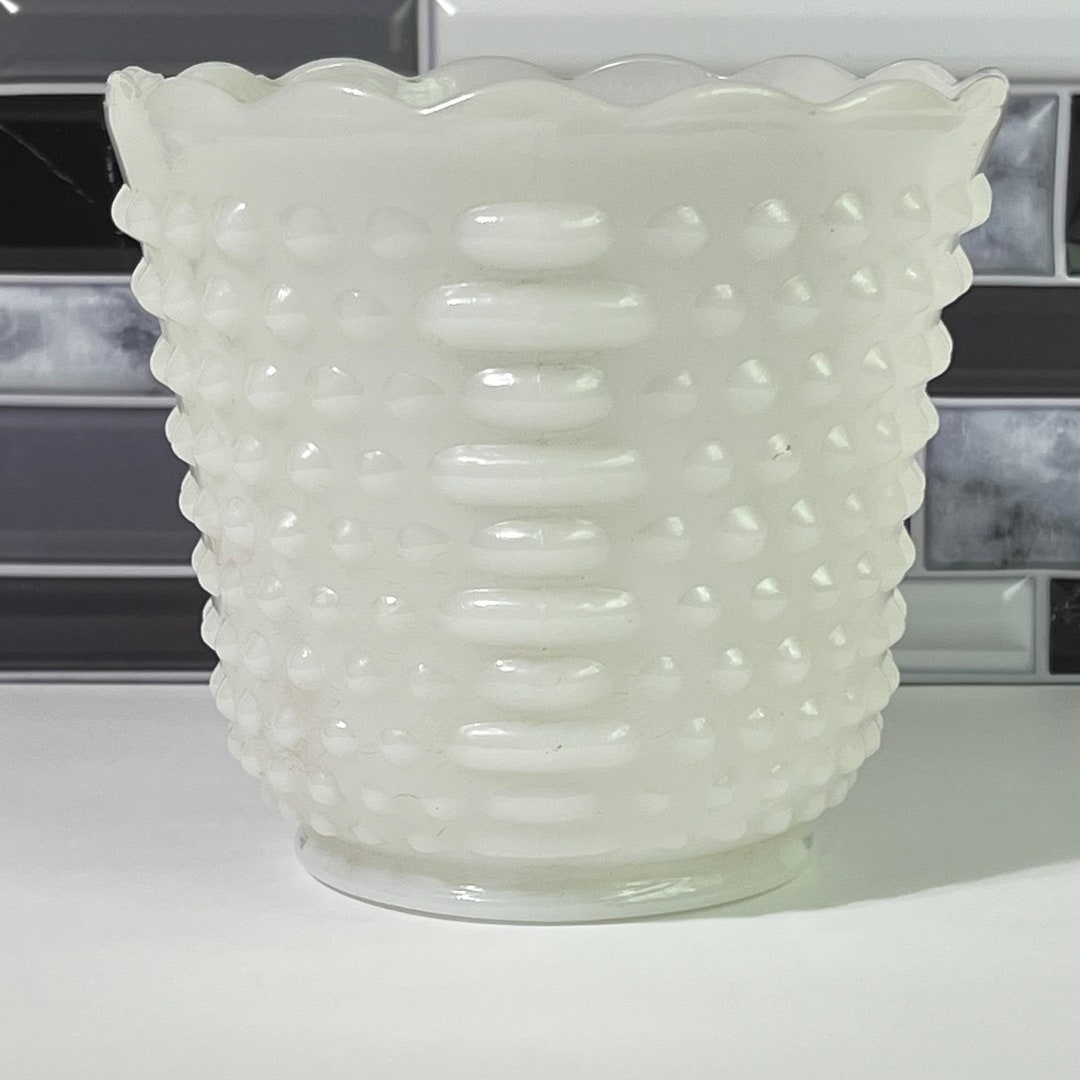 VINTAGE Fire King Ware Milk Glass Planter Cachepot Hobnail White ...