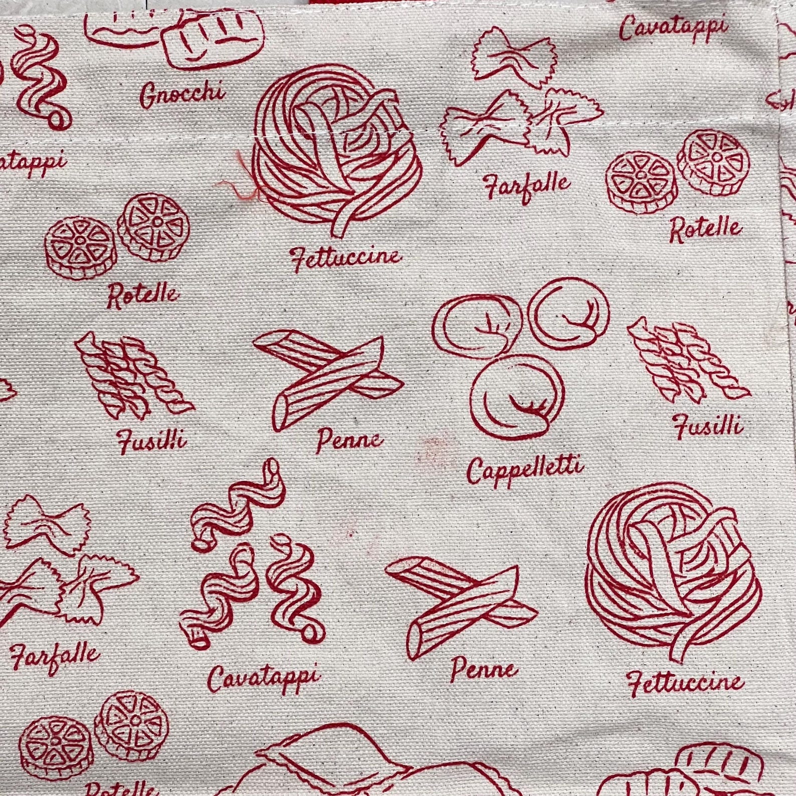 PASTA Cotton Canvas Tote Shopping Bag Cream Red Ecofriendly Chef Foodie ...