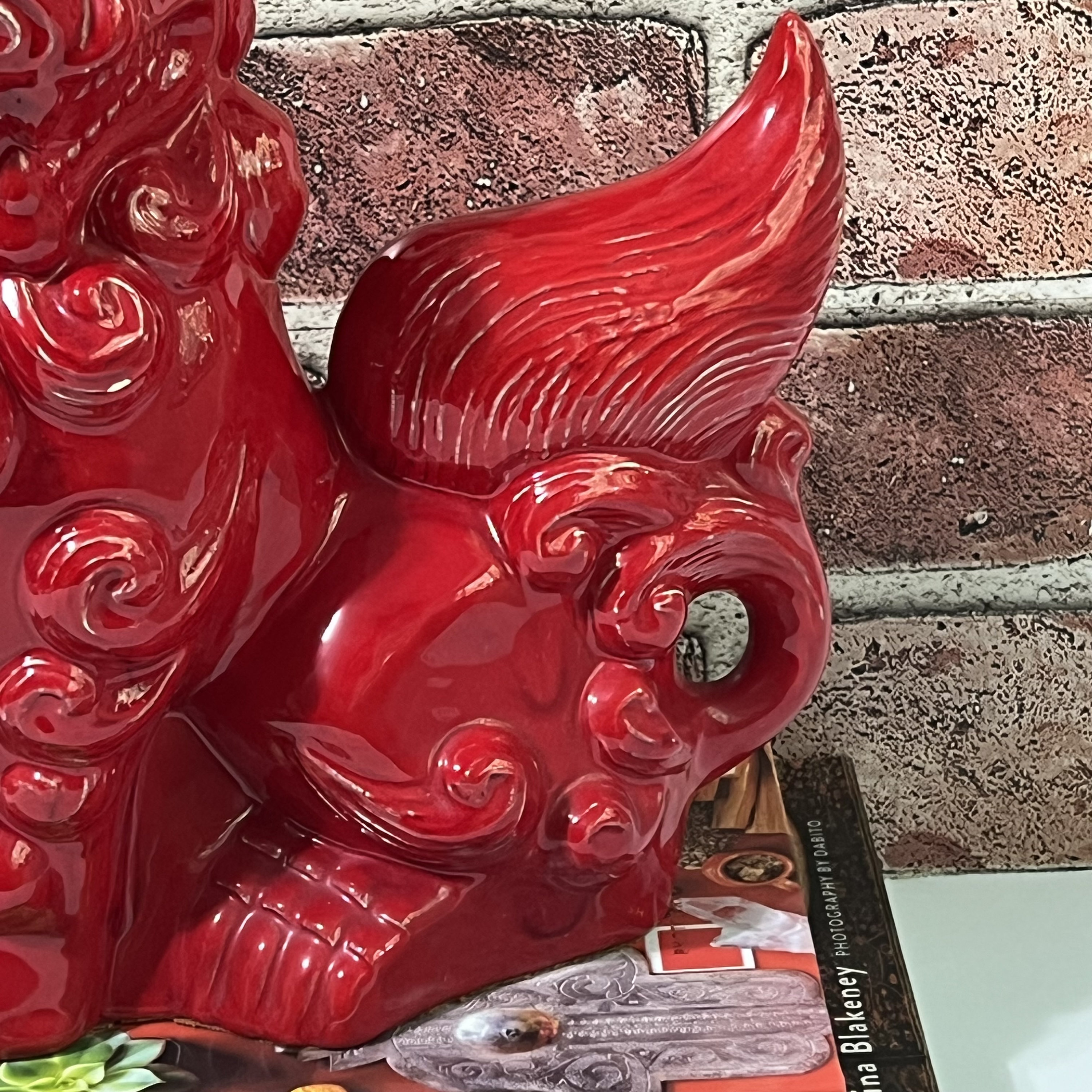 VINTAGE Foo Dog Ceramic Figurine, Red Asian Oriental Chinese Imperial ...