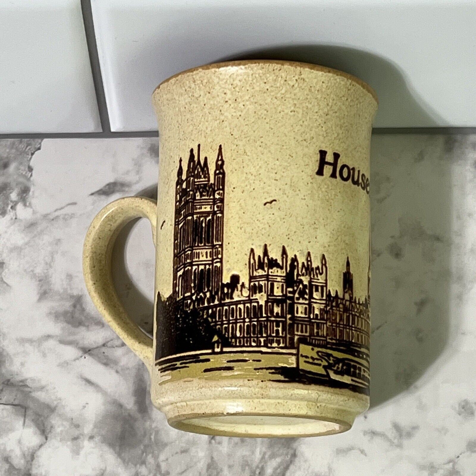 VINTAGE Houses of Parliament LONDON Ceramic Mug 12oz Tan ETCHED ...
