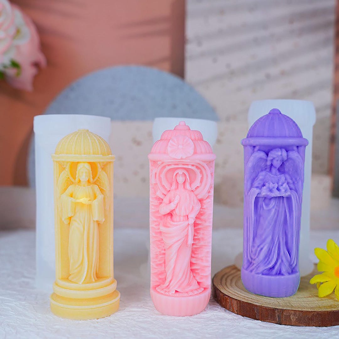 3D Relief Virgin Jesus Cylinder Aromatherapy Candle Mold DIY Sculpture ...