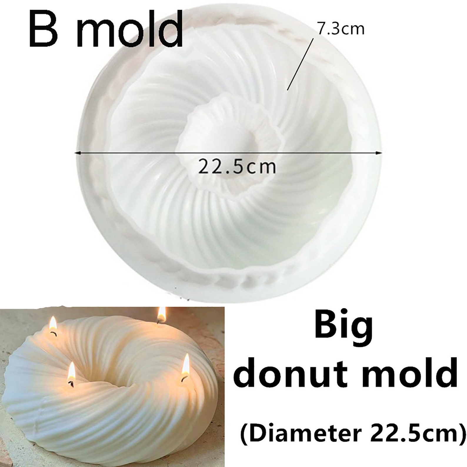 DIY Large Whirlwind Donut Candle Silicone Mold ，geometric Rotating Wave ...