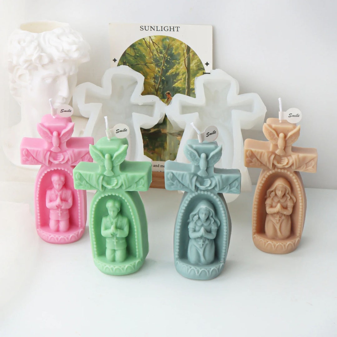 2D/3D Cross Church Prayer Boy Candle Silicone Mold Girl Angel Jesus ...