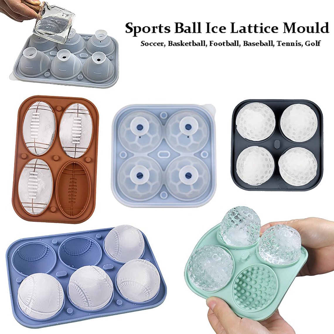Sports Ice Cube Silicone Mold: Baseball, Tennis, Rugby, Soccer Ice Ball ...