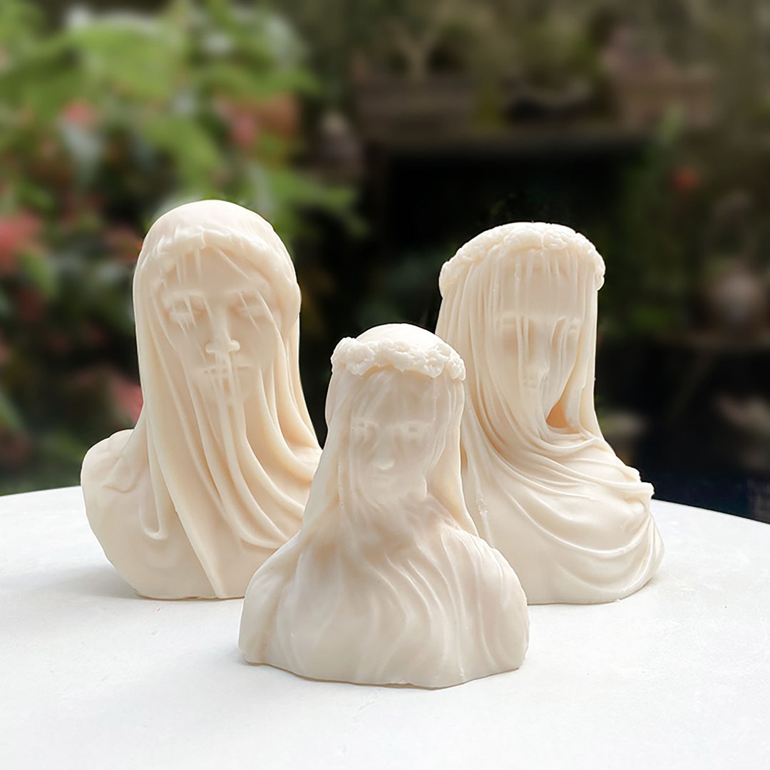 Veiled Woman Candle Plaster Silicone Mold,bride Bust Statue Lady Body ...