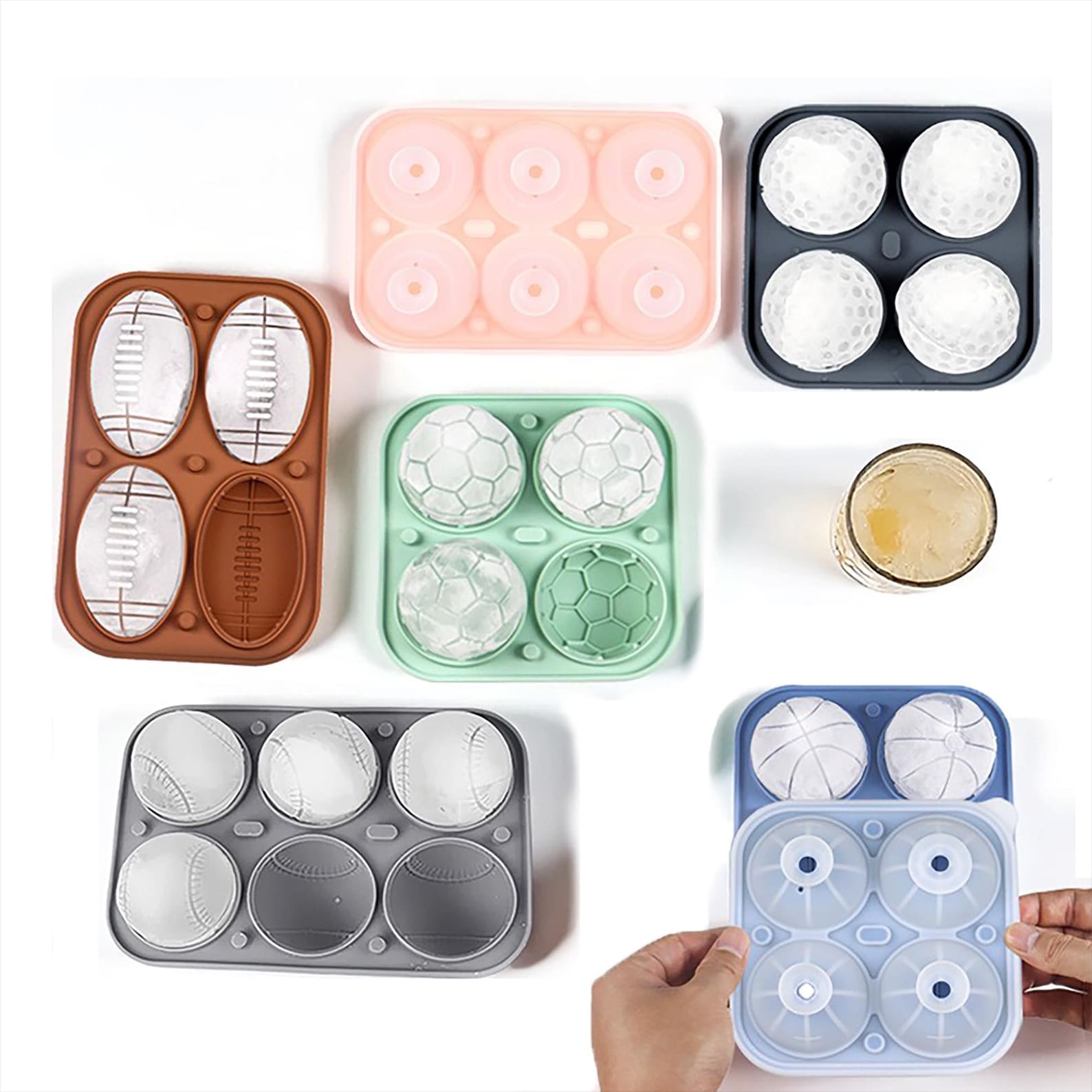Sports Ice Cube Silicone Mold: Baseball, Tennis, Rugby, Soccer Ice Ball ...