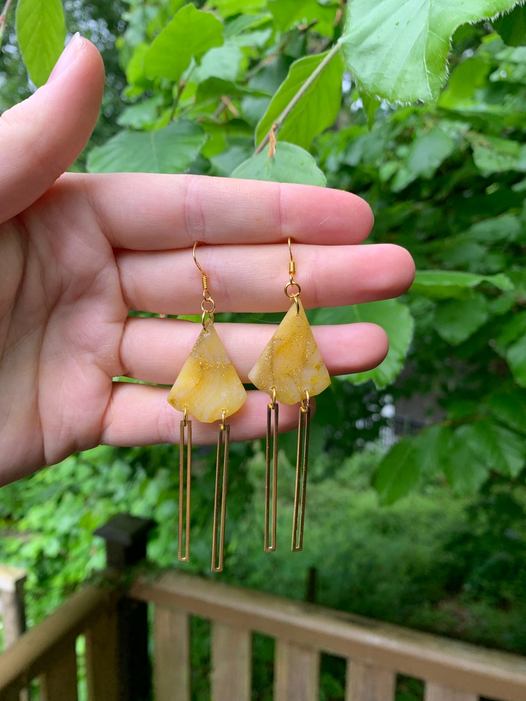 Limited Collection Yellow and Gold Elagant Earrings Copper Attachments ...