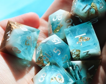 Ocean Treasures - Sharp Edge Beveled Dice - Polyhedral Dnd Resin Dice ...