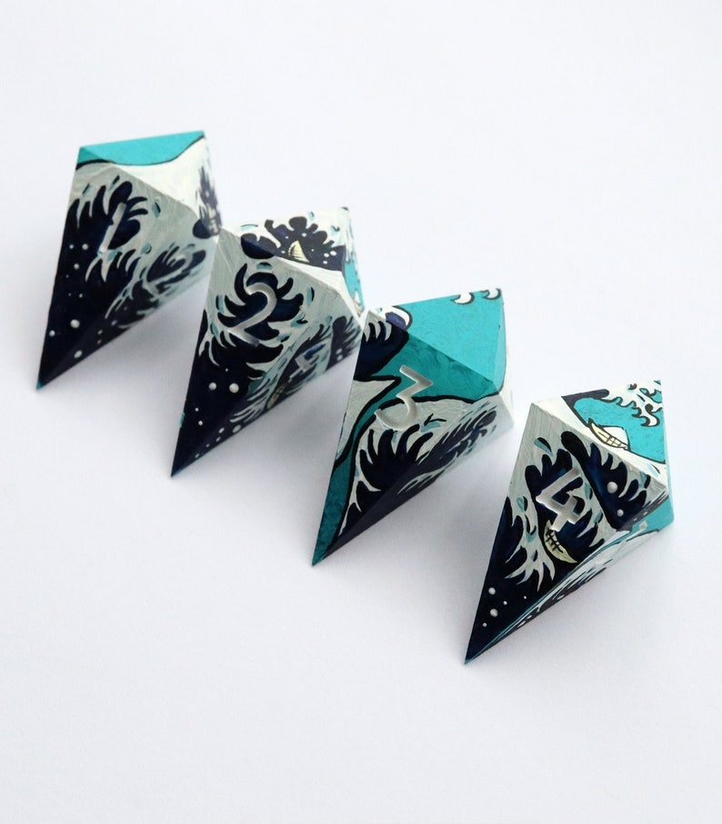 Great Wave Single Crystal D4 Hand Painted Dice Handmade - Etsy