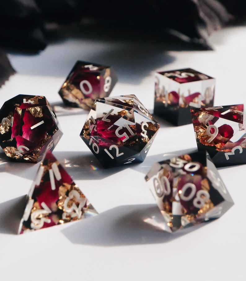 Beloved - Floral Handmade Resin Sharp Edge Dnd Dice Set With Real ...