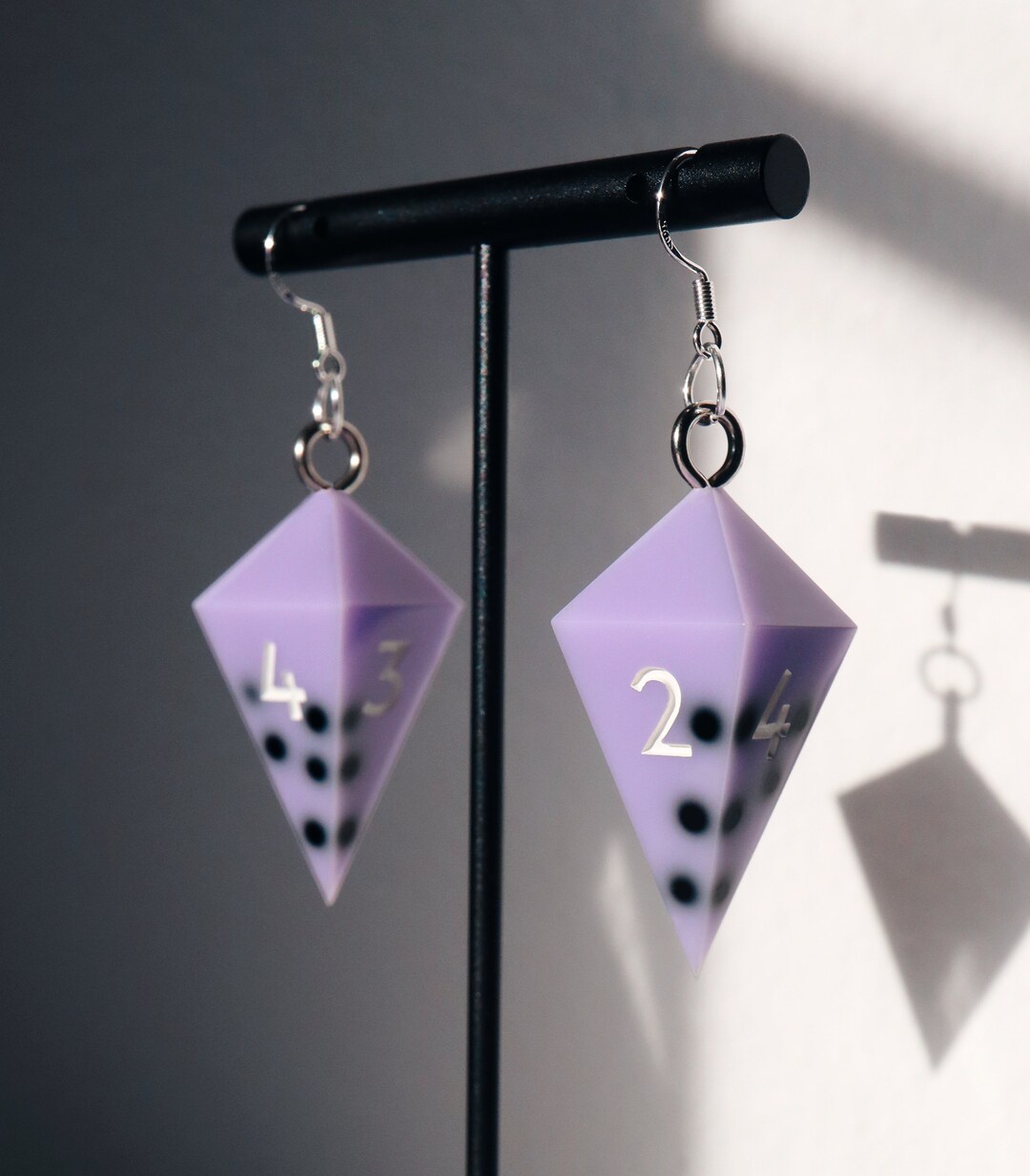 Taro Boba Dice Crystal D4 Earrings - Crystal Dice, Handmade Dice, Cute ...