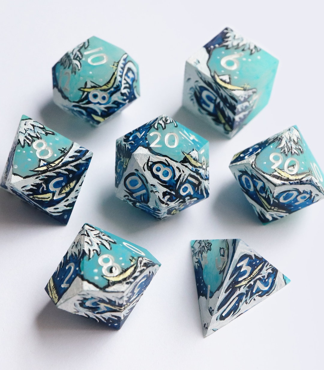 Great Wave Dice - Hand-painted, Handmade Resin Sharp Edge Dice Set for Dnd, D&D, Dungeons and ...