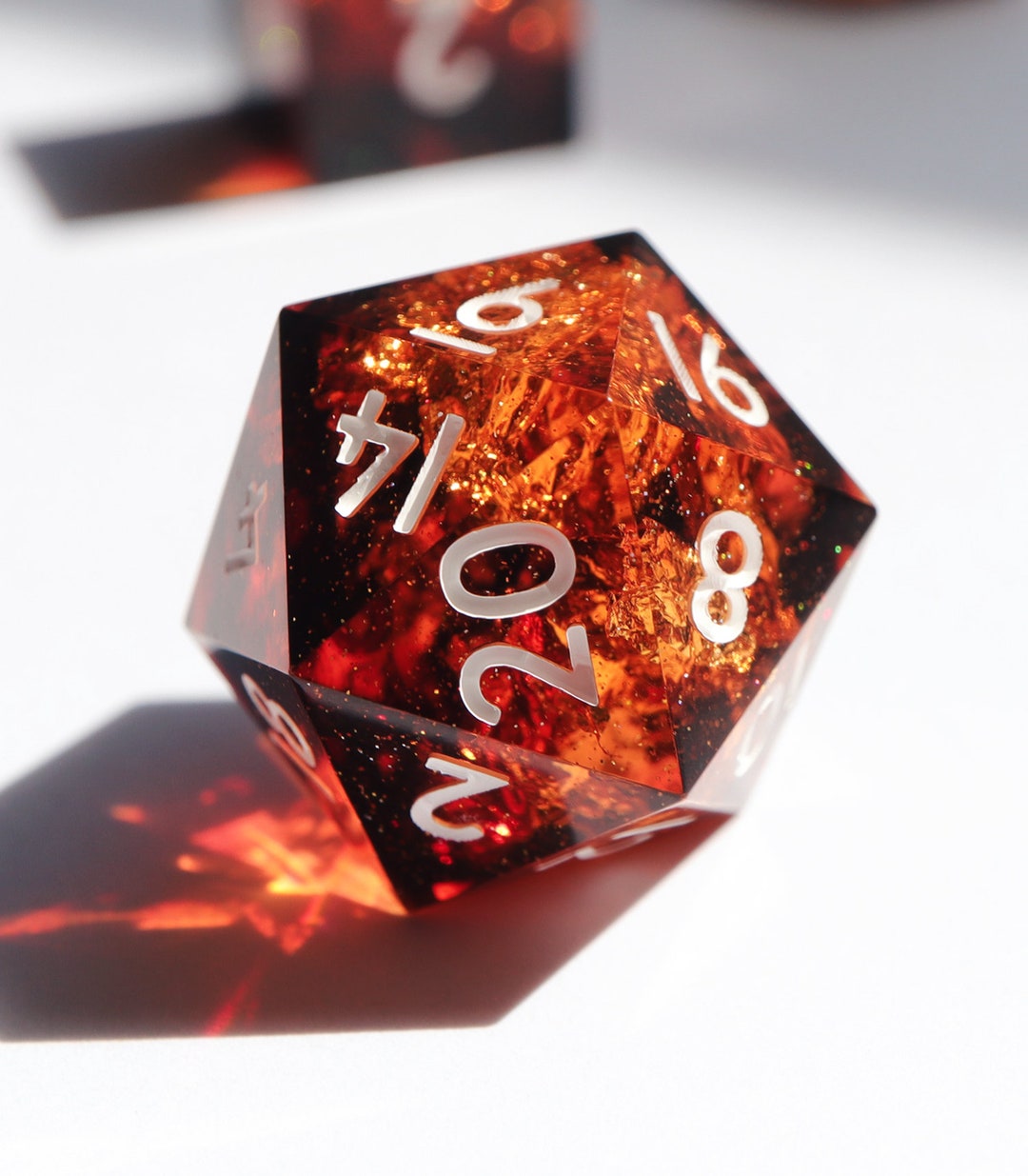 Fireheart Single D20 - Fire Dice, Handmade Resin Sharp Edge Dnd Dice ...