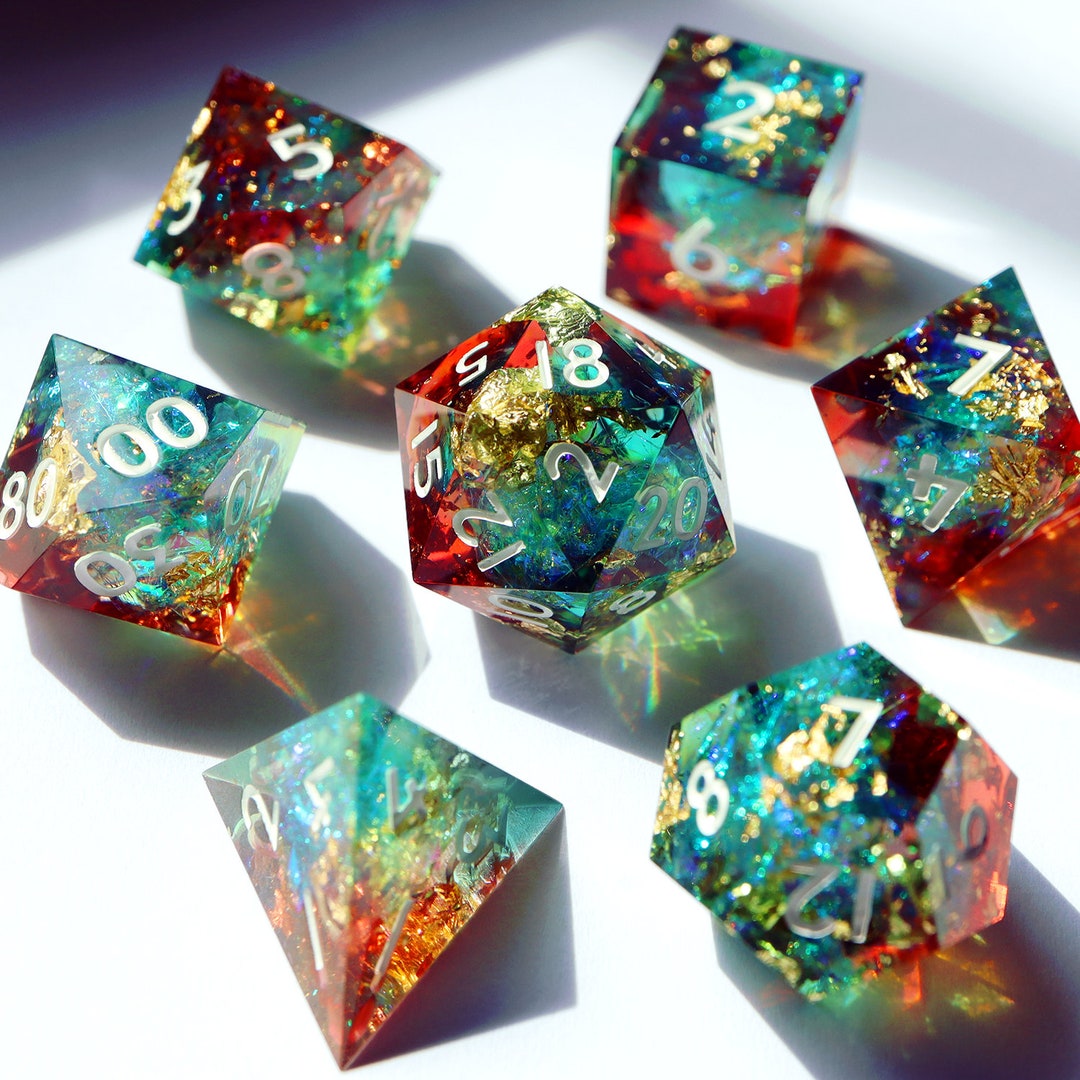 The Magician's Dream - Holographic Handmade Resin Sharp Edge Dice Set ...
