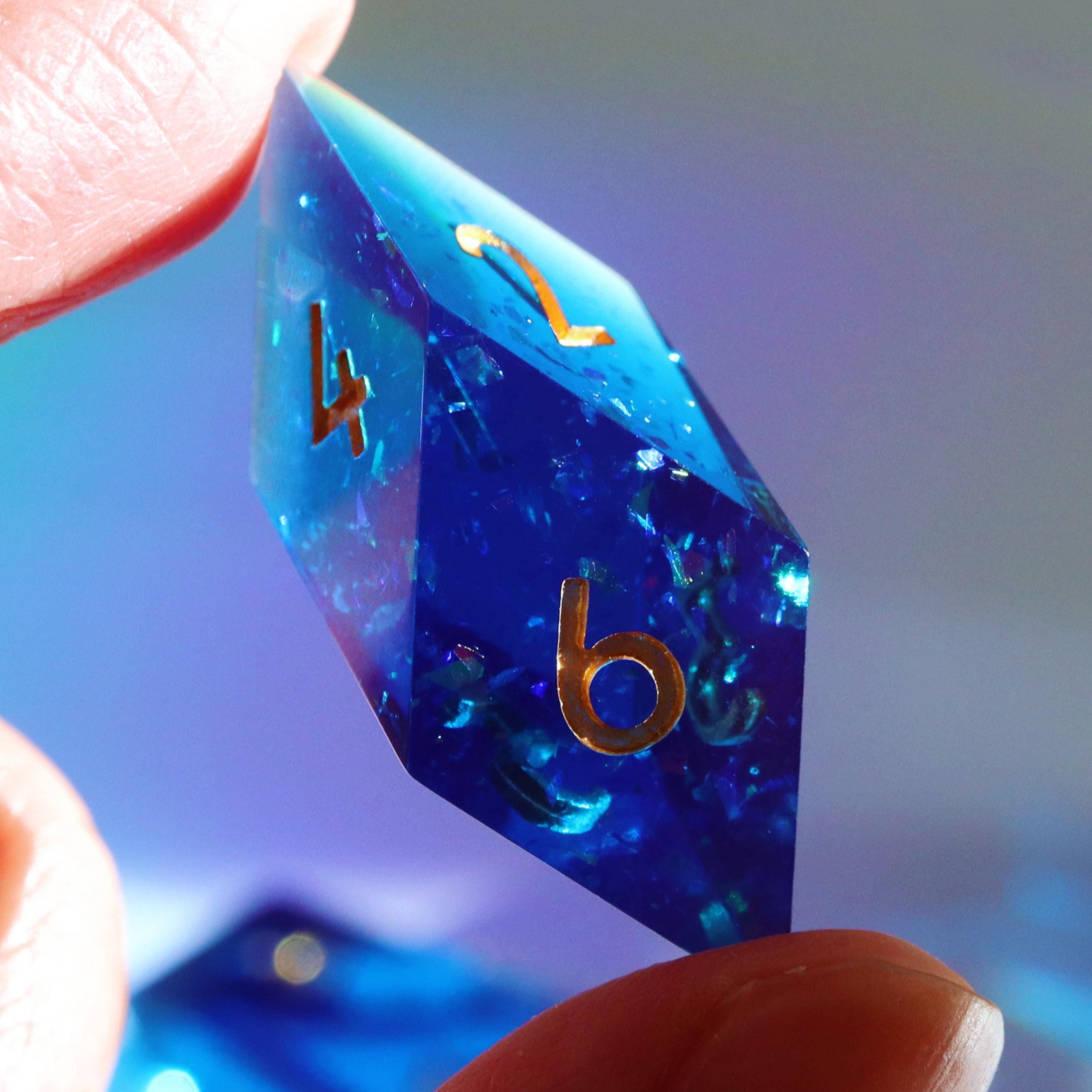 Sapphire Crystal 8 Pc Set - Gemstone Handmade Resin Sharp Edge Dnd Dice ...