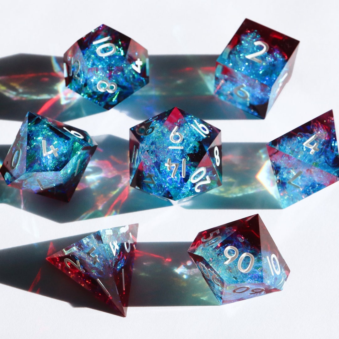 Bleeding Sapphires - Holographic Handmade Resin Sharp Edge Dice Set for ...