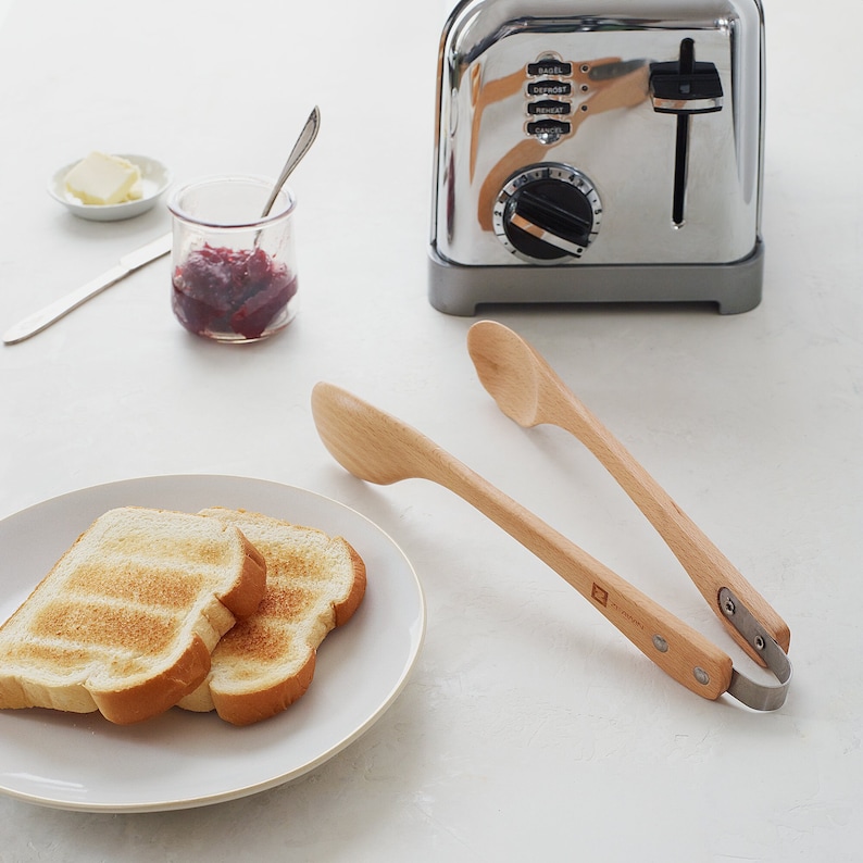 Zeawin Wooden Salad Tongs, Handmade Wood Toaster Tongs, Wooden Salad ...