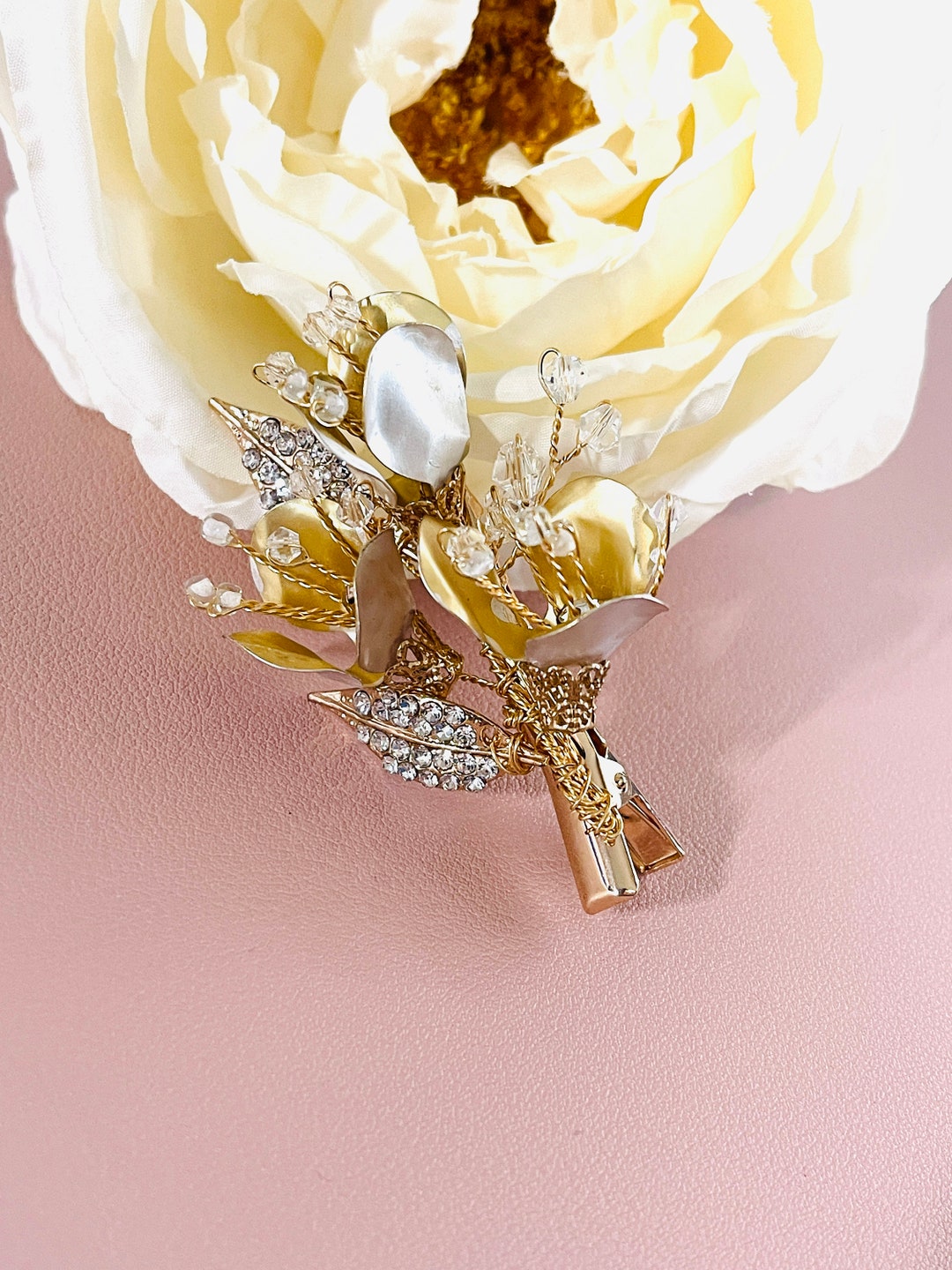 Light Gold Flower Hair Clip, Gold Floral Hair Piece, Wedding Light Gold ...
