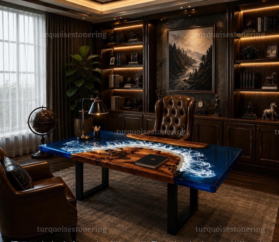 Luxury Epoxy Office Desk Handmade Ocean Wave Executive Table Modern ...