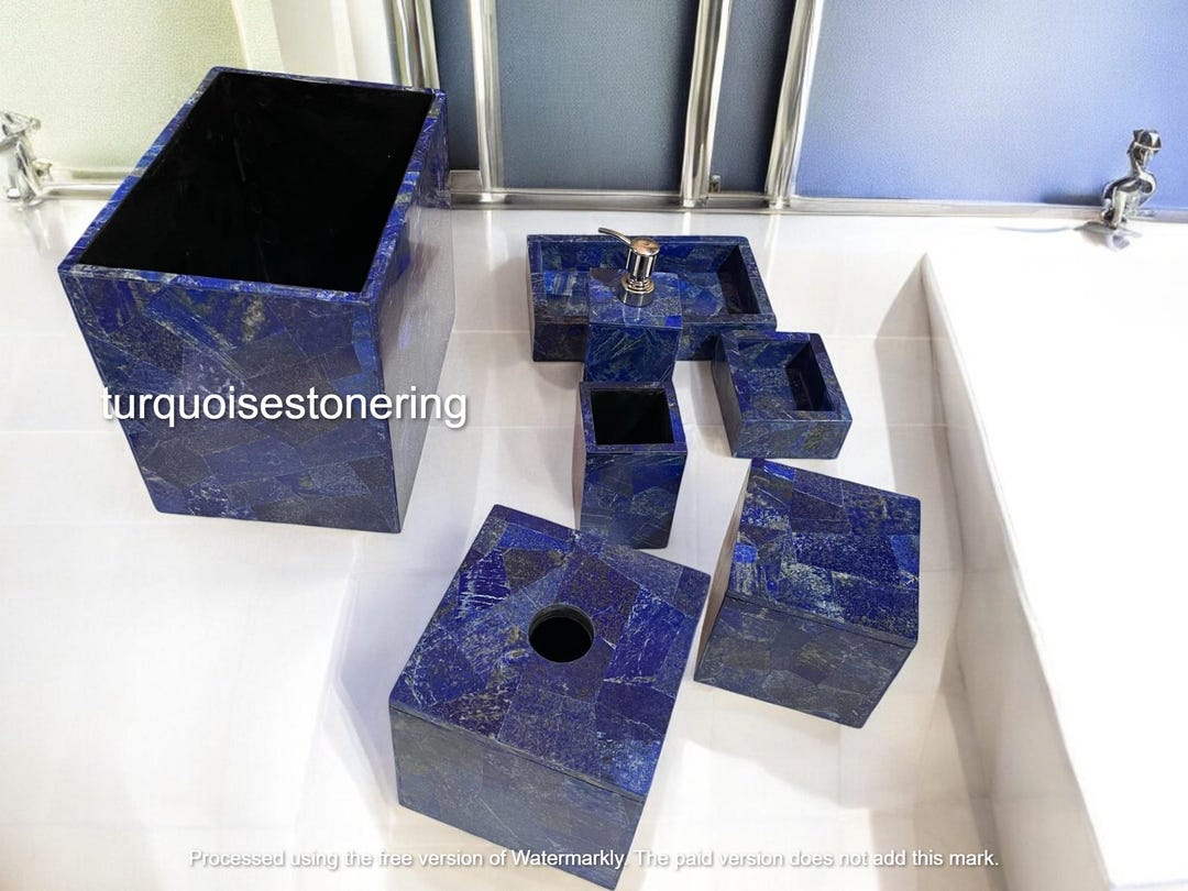 Lapis Lazuli Inlay Bathroom Set: Handmade Gemstone Marble Bath ...