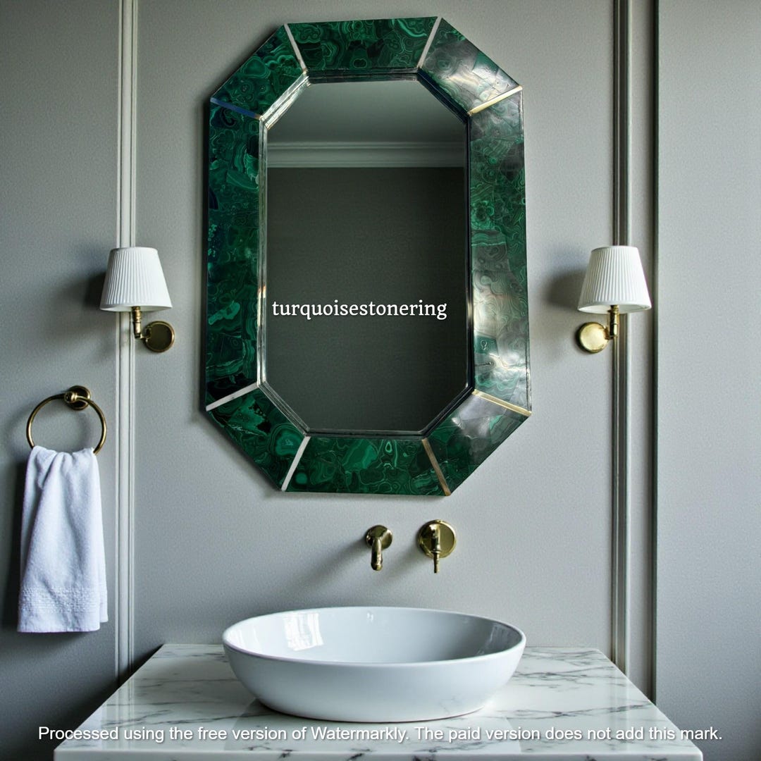 Handmade Malachite Wall Mirror, Art Deco Style, Luxury Gemstone Frame ...