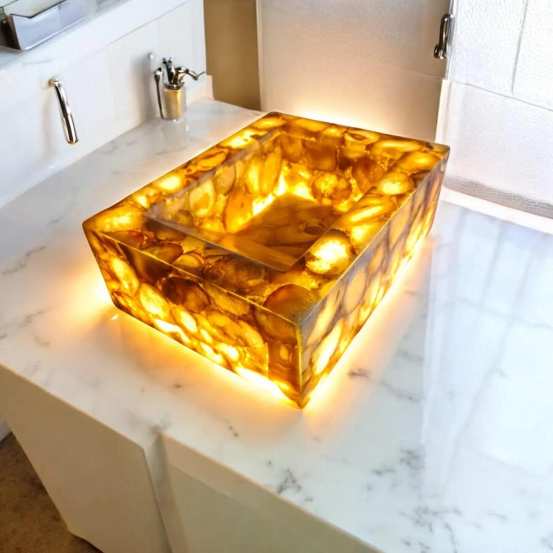 Natural Agate Stone Rectangle Bathroom Vanity Top Modern Bathroom Wash ...