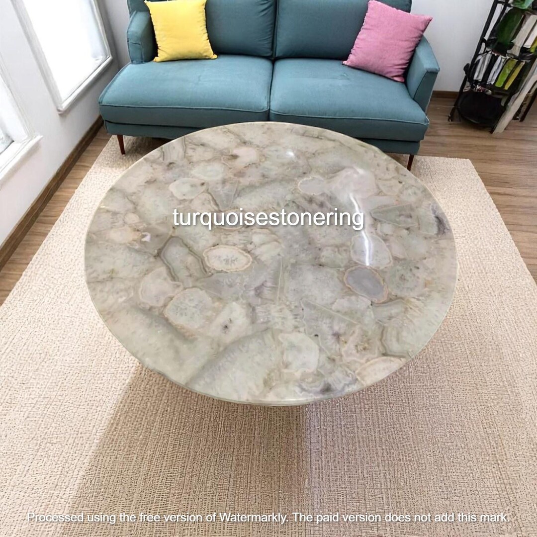 Round White Quartz Stone Coffee Table: Mid Century Modern Living Room ...