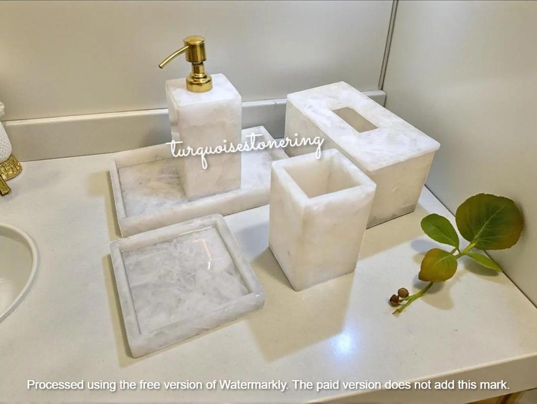 Handmade Quartz Stone Bathroom Set: Vanity Decor Accessories Luxury ...