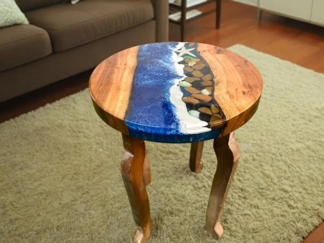 Elegant Ocean Wave Epoxy Resin Corner & Coffee Table Top Handmade ...