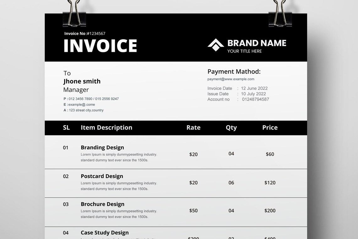 Printable Invoice Layout Invoice Receipt Business Templates Editable ...