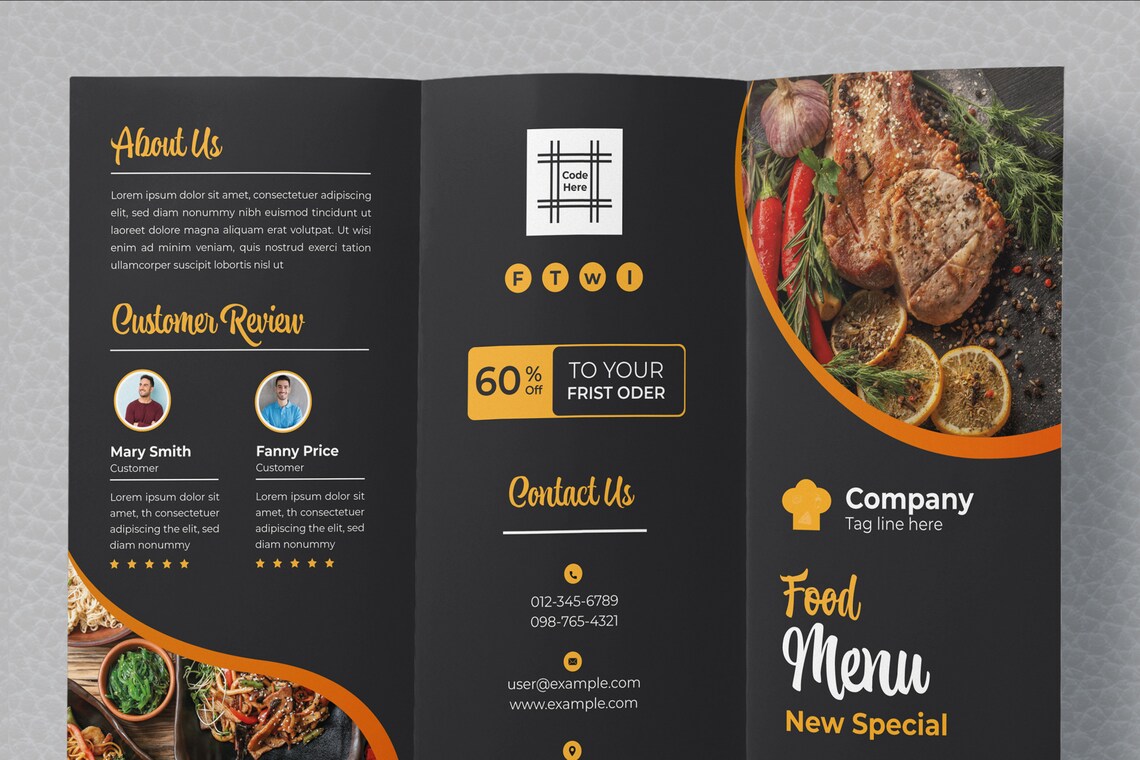 Yellow and Black Food Menu Layout | Brochure Template Layout - Etsy