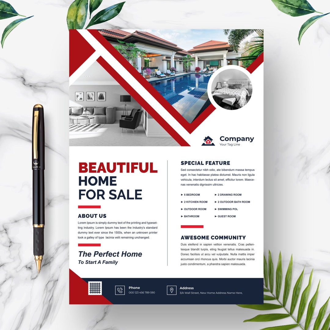 Red Color Real Estate Corporate Flyer Template Design - Etsy