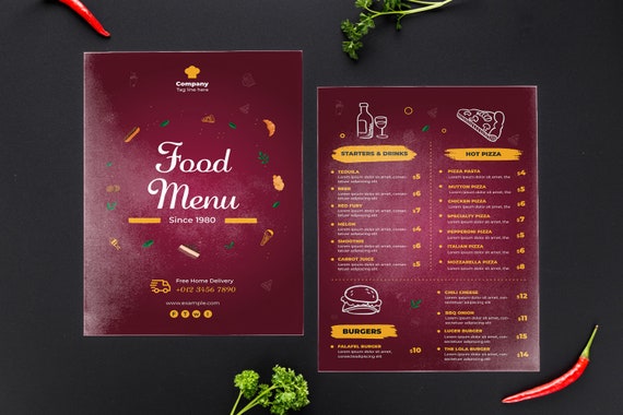 Food Menu Restaurant Food Menu Printable Restaurant Menu - Etsy