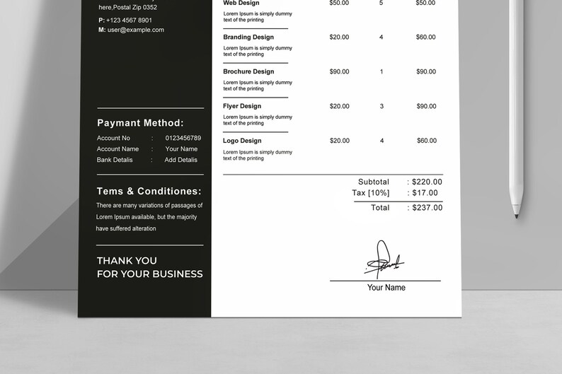 New Black Invoice Template Design Layout 2022 | Invoice Instant ...