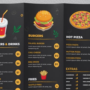 Yellow and Black Food Menu Layout | Brochure Template Layout - Etsy