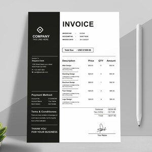 New Black Invoice Template Design Layout 2022 | Invoice Instant ...