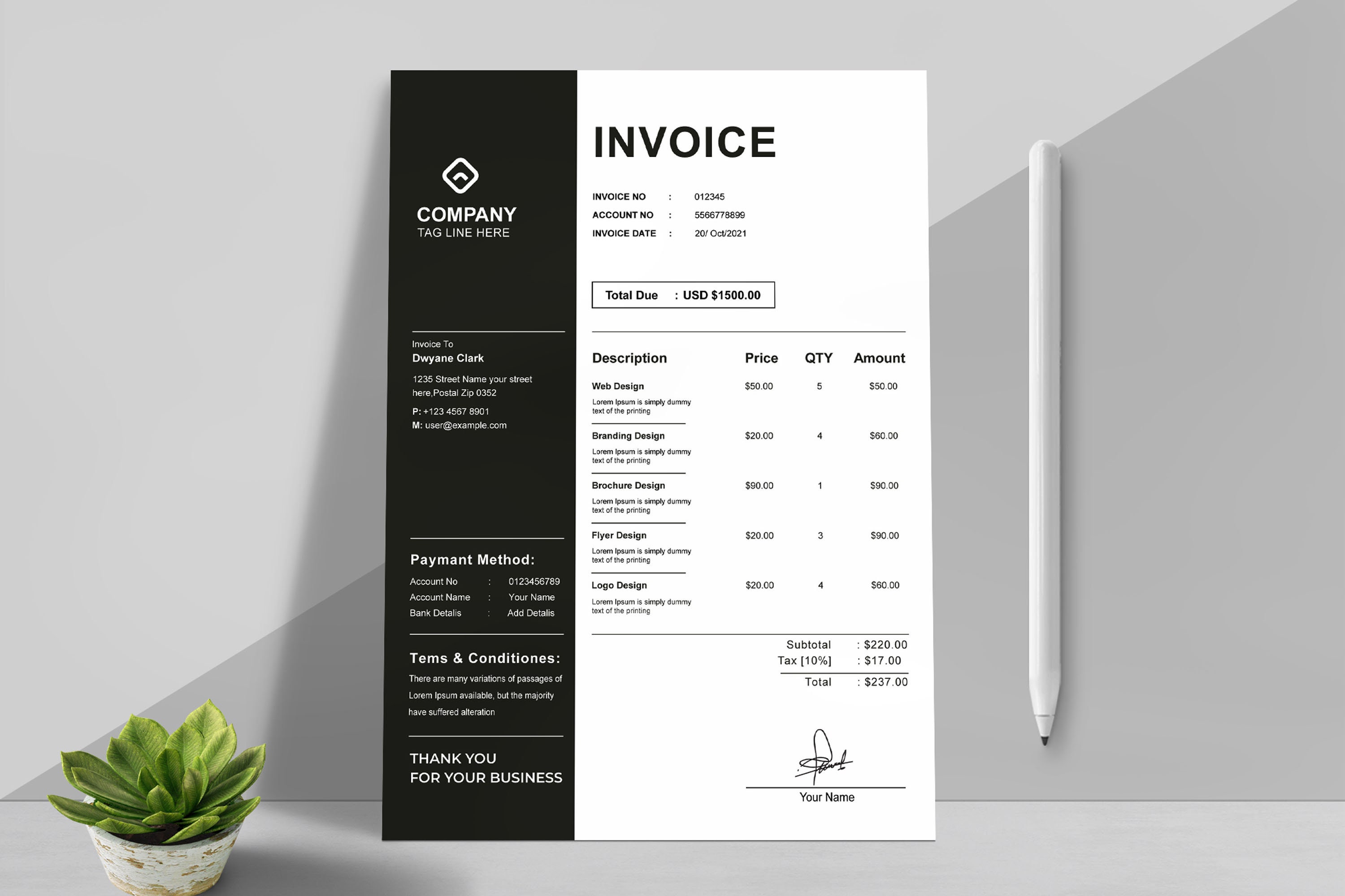 New Black Invoice Template Design Layout 2022 | Invoice Instant ...