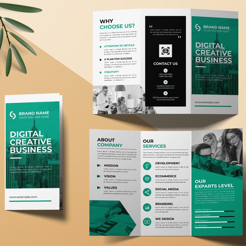 Trifold Brochure Layout With Black and Green Accents | Corporate ...