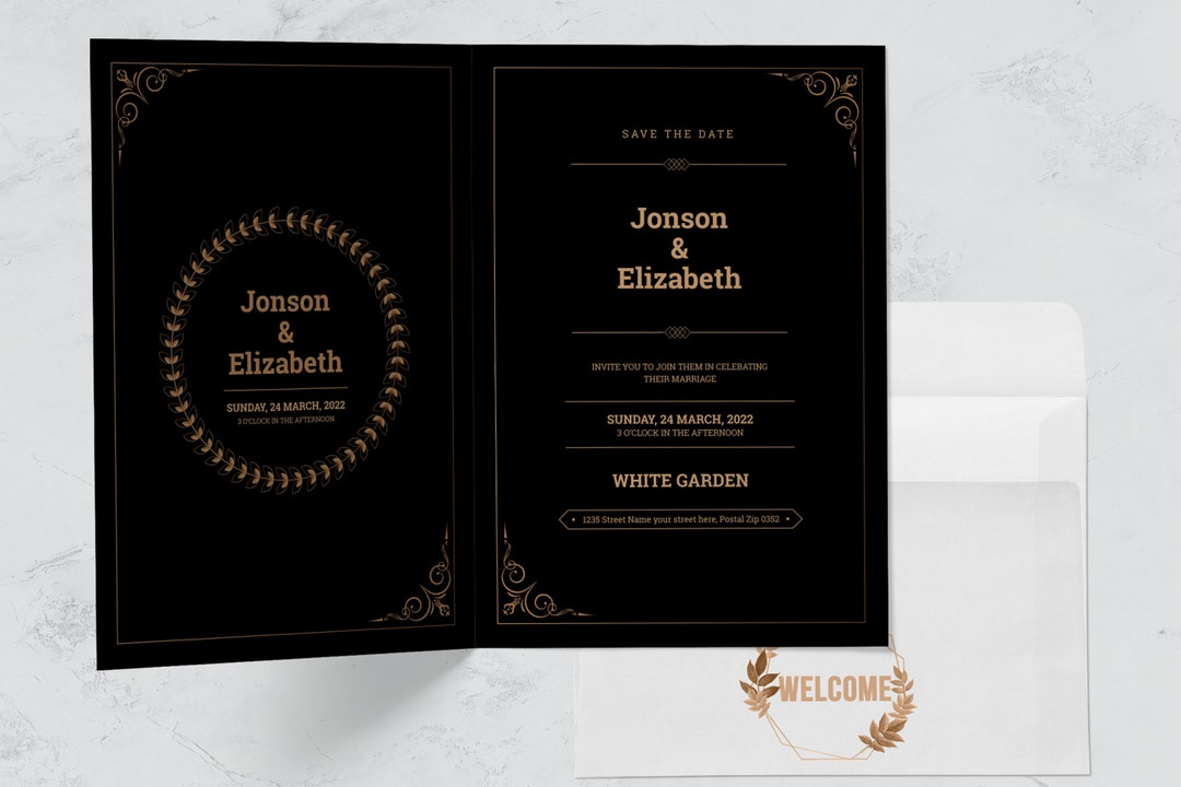 Black Invitation Card Template - Etsy