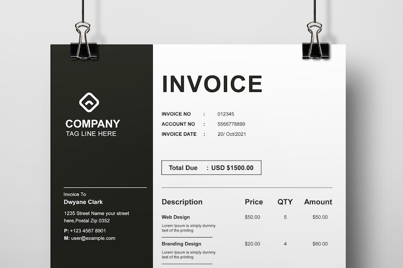 New Black Invoice Template Design Layout 2022 | Invoice Instant ...