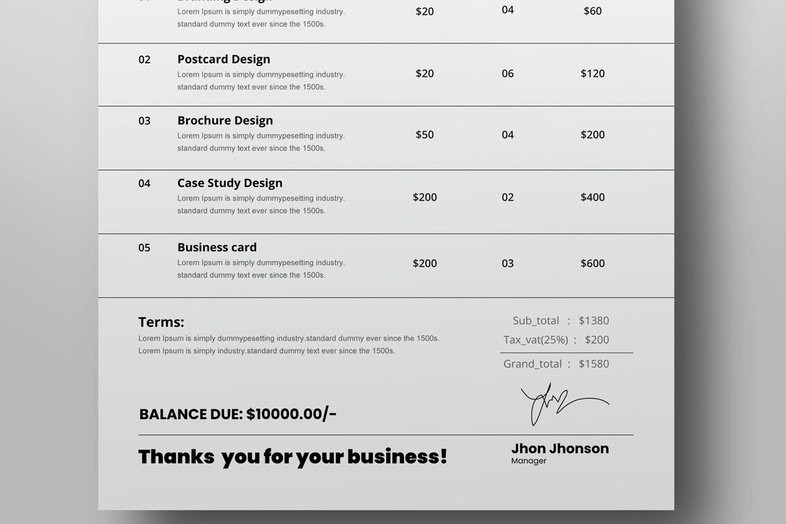 Printable Invoice Layout Invoice Receipt Business Templates Editable ...