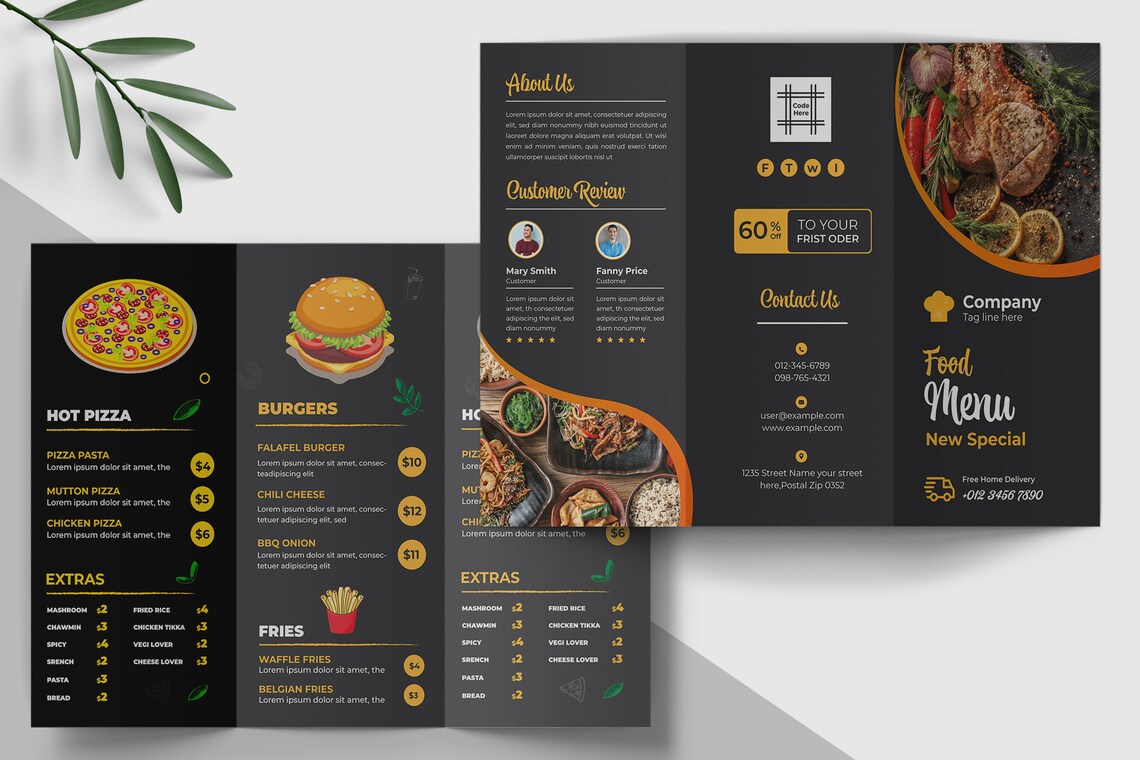 Yellow and Black Food Menu Layout | Brochure Template Layout - Etsy