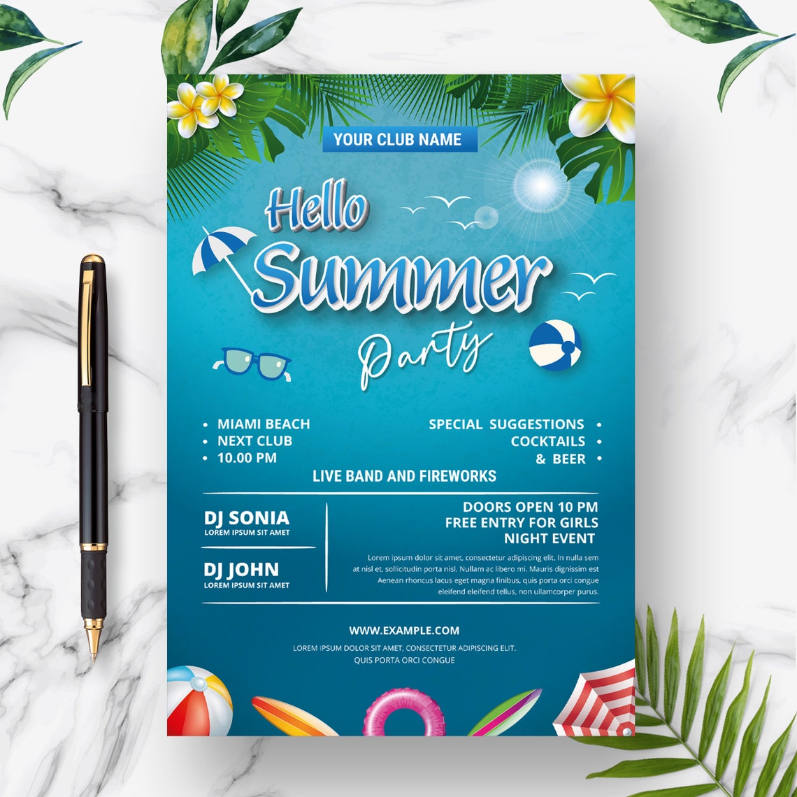 Summer Part Flyer Template Design - Etsy