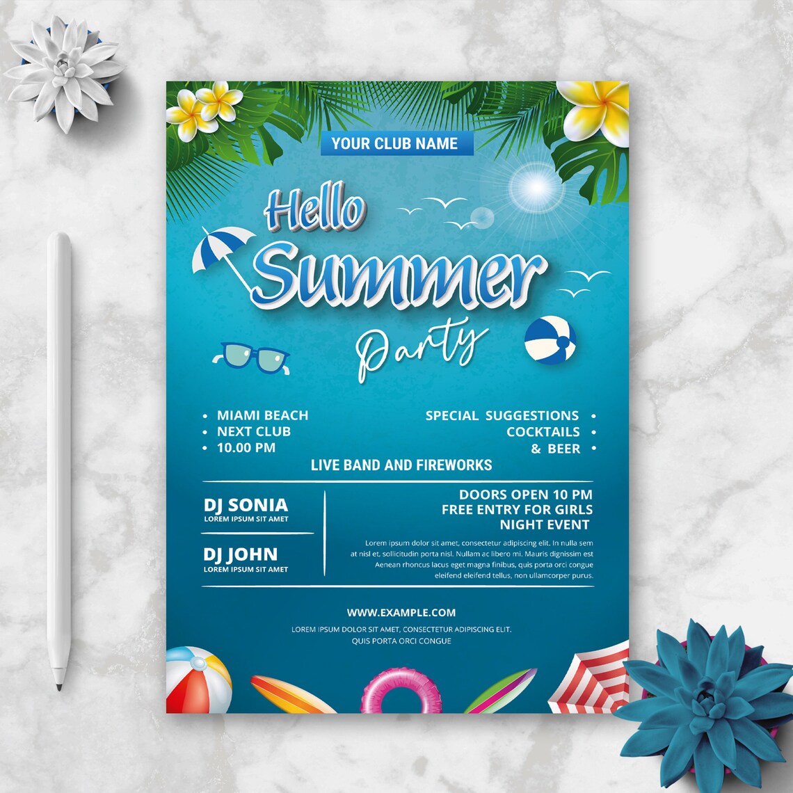 Summer Part Flyer Template Design - Etsy