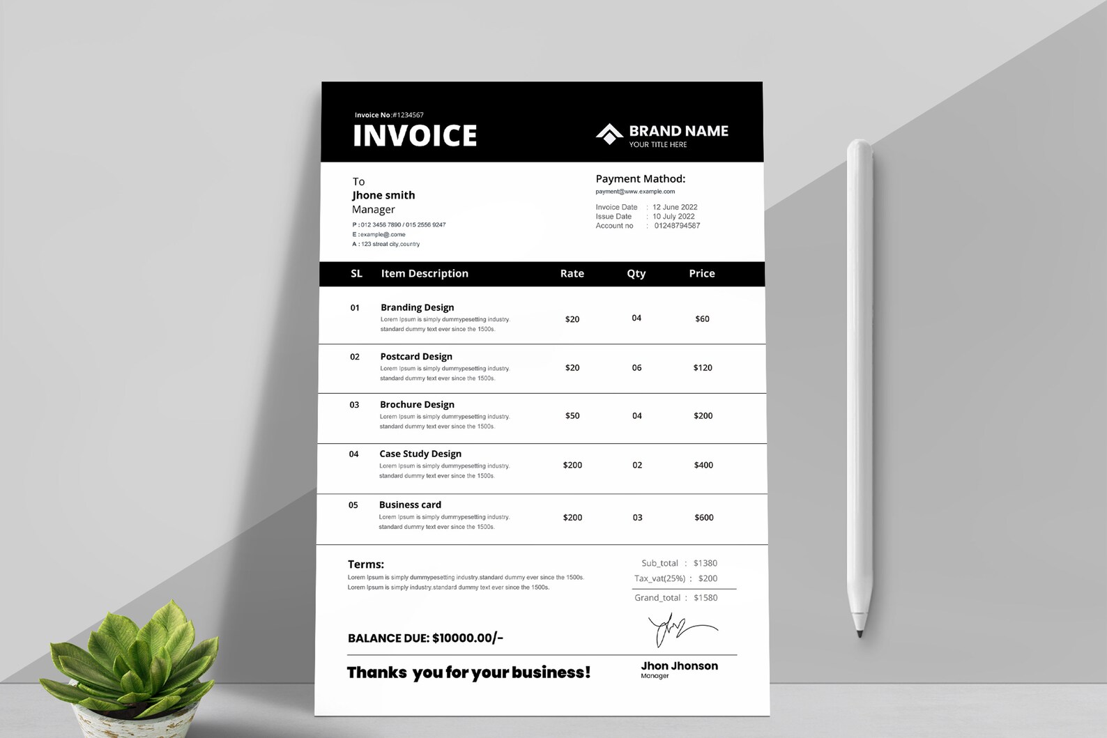 Printable Invoice Layout Invoice Receipt Business Templates Editable ...