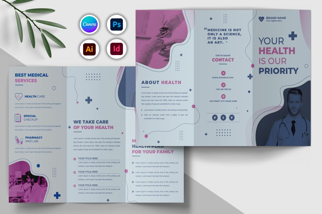 Medical Tri-fold Brochure Layout With Turquoise Accents | Instant ...