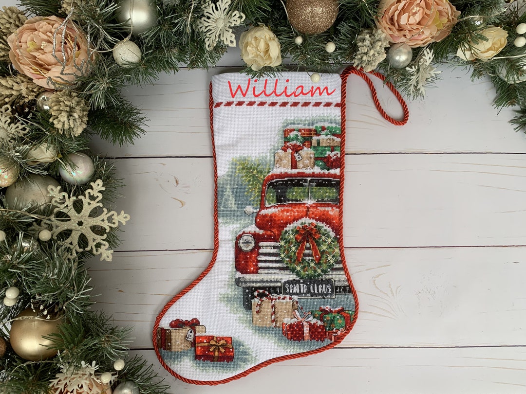 Completed Santa's Truck Stocking Personalized Christmas Stocking Cross ...