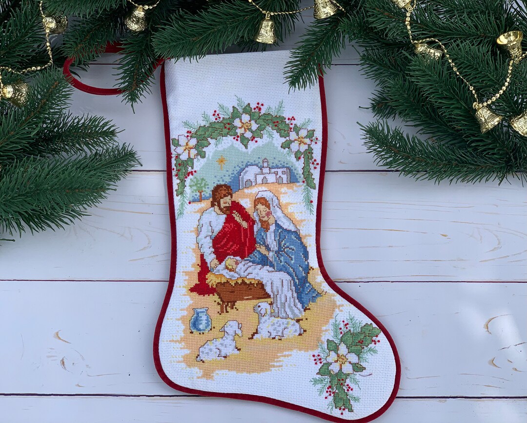 Personalized Christmas Stocking Religious Stocking Custom Cross Stitch ...