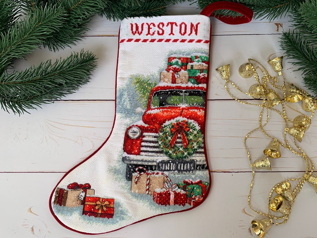 Santa's Truck Stocking Personalized Christmas Stocking - Etsy